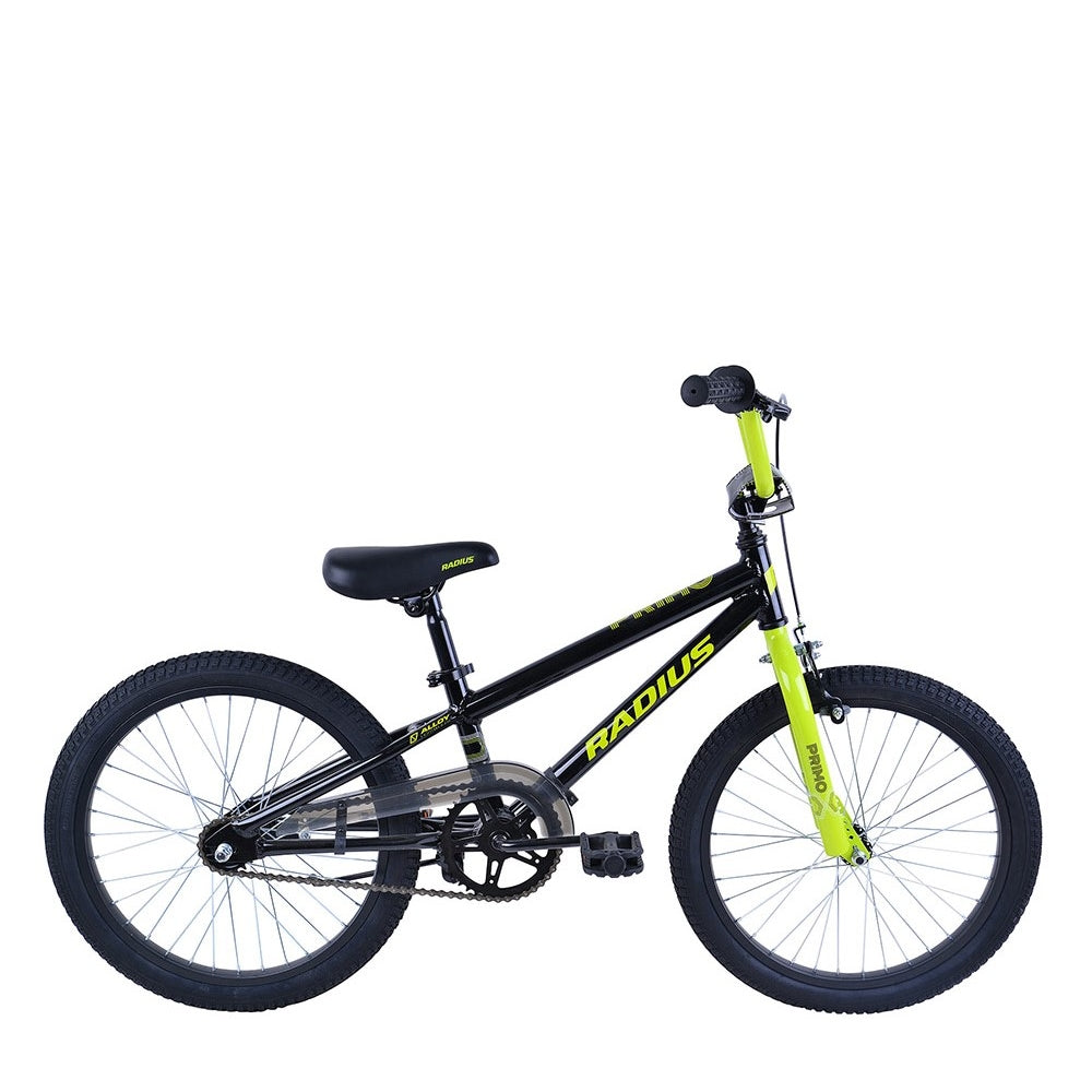 Radius Primo Aluminium 20" Kids Bike - Gloss Black/Lime – bikes.com.au