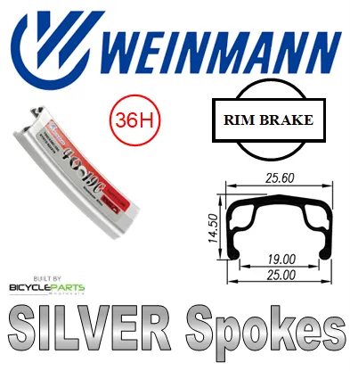 WHEEL - 700C Weinmann 4019C 36H P/j Silver Rim, FRONT 3/8" Nutted (92m ...